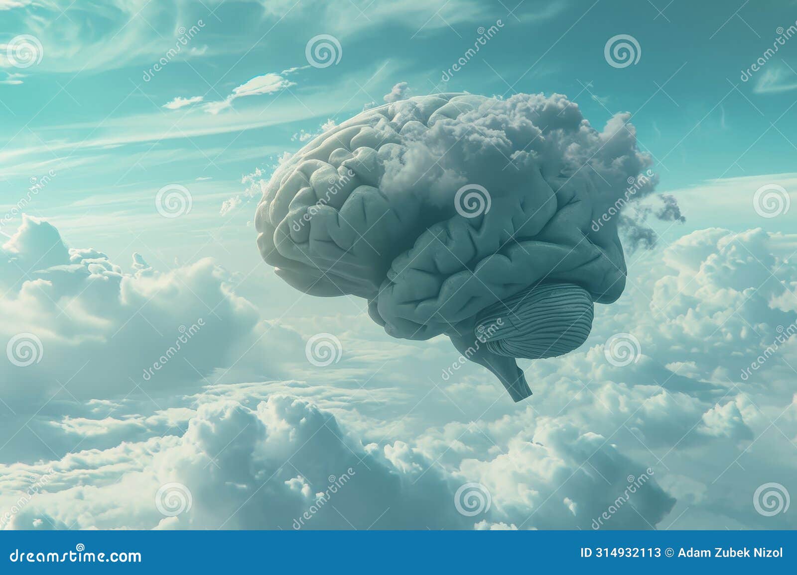 Conceptual Image of a Brain Floating among Clouds in the Sky Stock ...