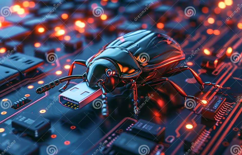 A Conceptual Image of a Bugshaped USB Drive Inserting Itself into a Computer Symbolizing the ...