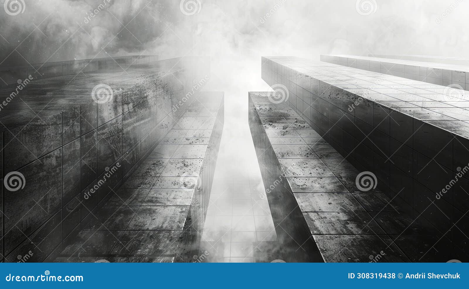 Conceptual Image of a Building Going Up into the Sky with Smoke Stock ...