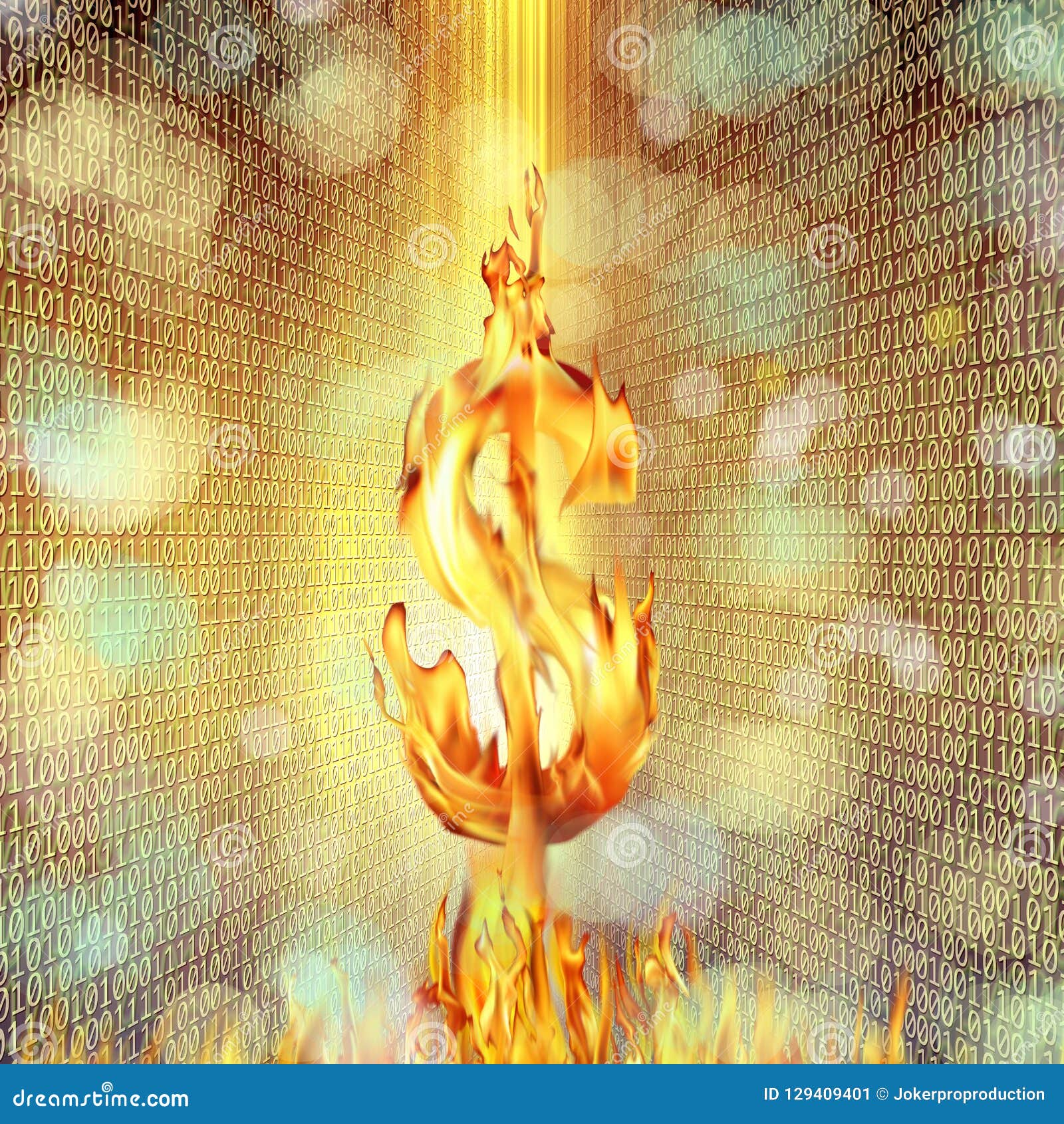 Conceptual Image of Burning Dollar Sign and Fire Flames Over Bin Stock ...
