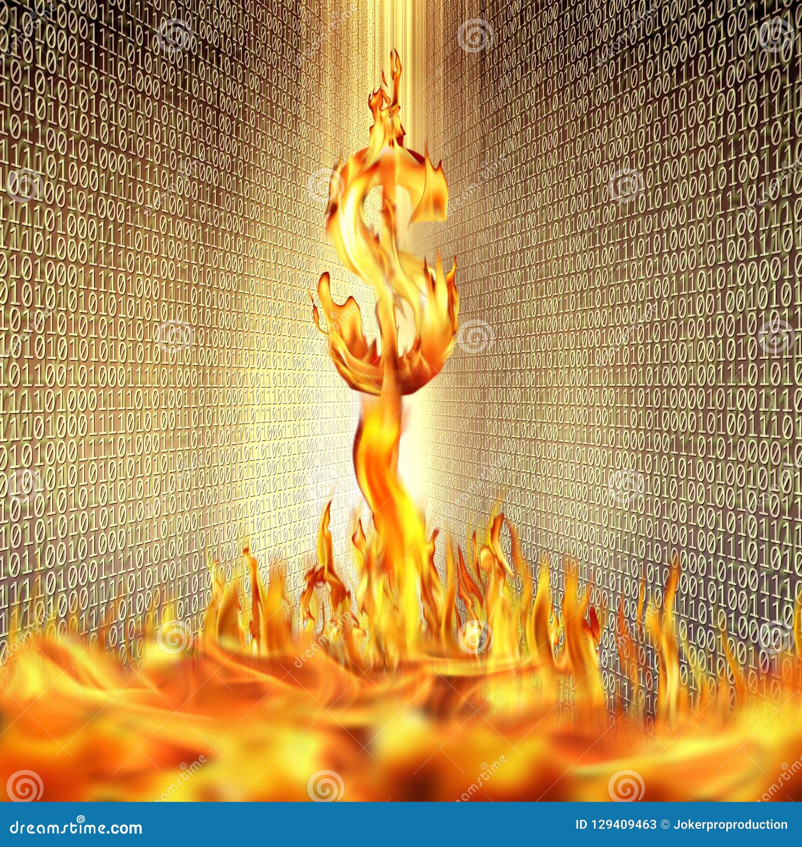 Conceptual Image of Burning Dollar Sign and Fire Flames Over Bin Stock ...