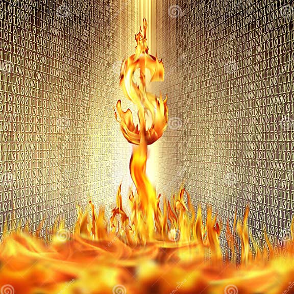 Conceptual Image of Burning Dollar Sign and Fire Flames Over Bin Stock ...