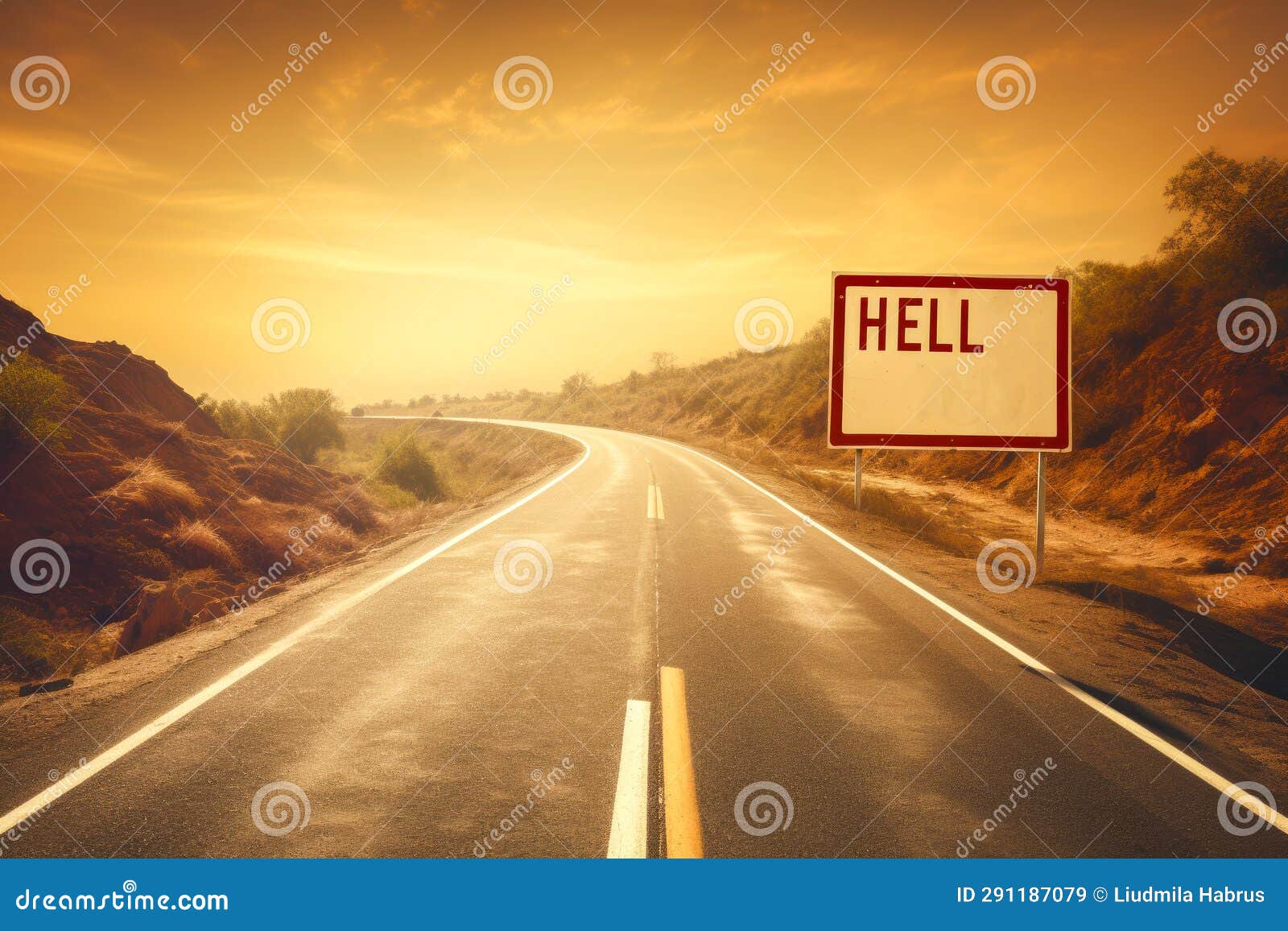 Conceptual Image of a Burning Road with the Words Hell Stock Image ...