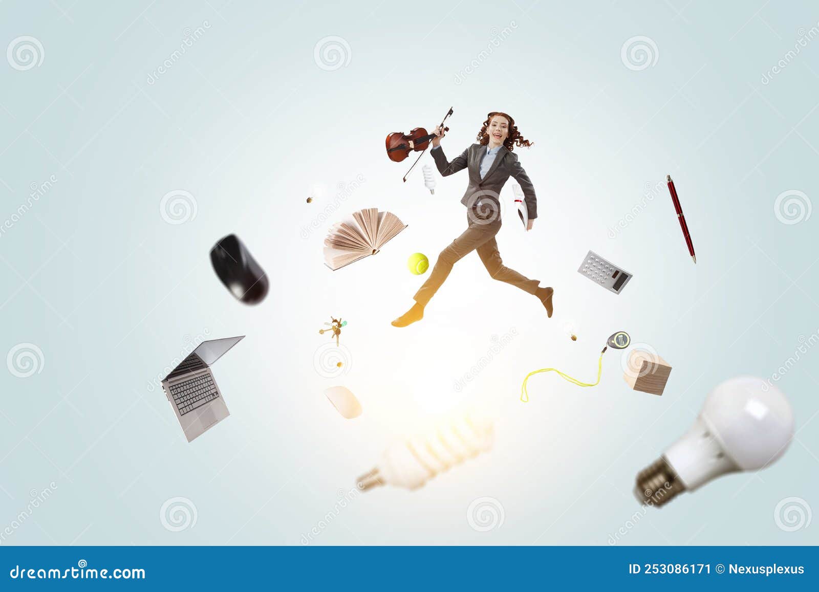 Conceptual Image with Business Items Flying in Air Stock Image - Image ...