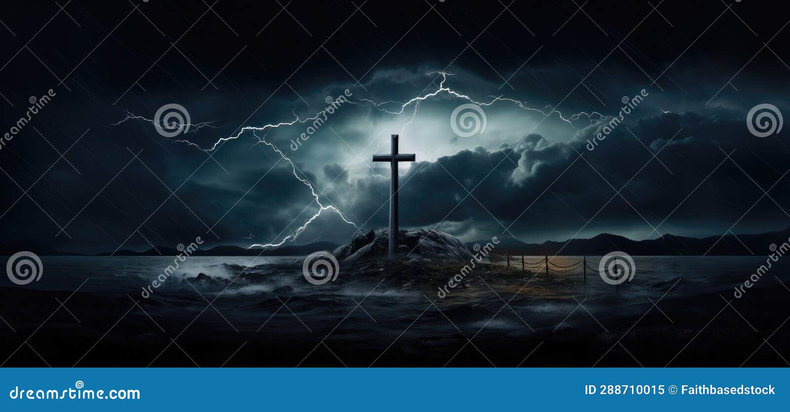 Conceptual Image of Christian Cross in Water with Stormy Sky Stock ...