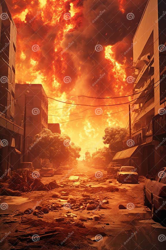 Conceptual Image of a City Destroyed by Fire - Generative AI Stock ...