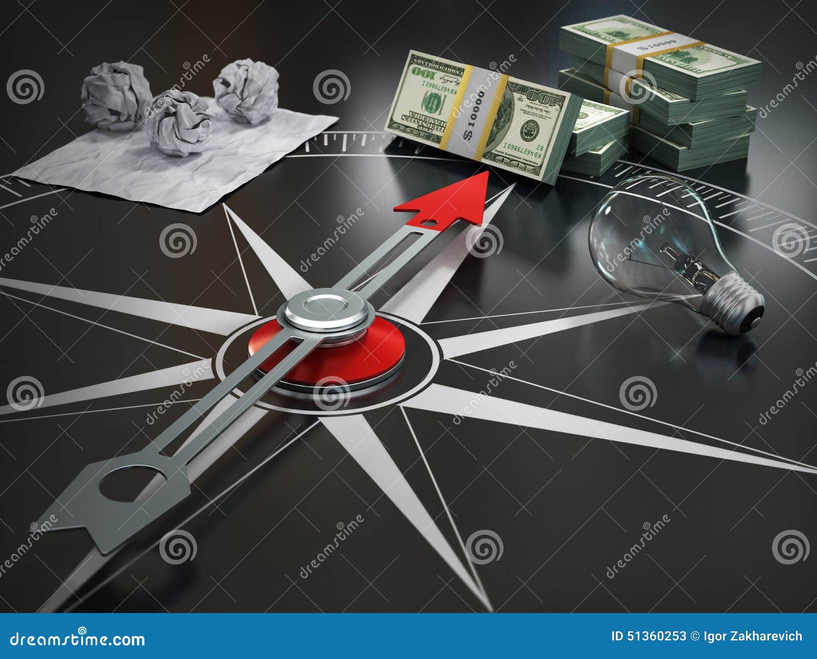 Conceptual Image of Compass Directing at Money. Stock Illustration ...