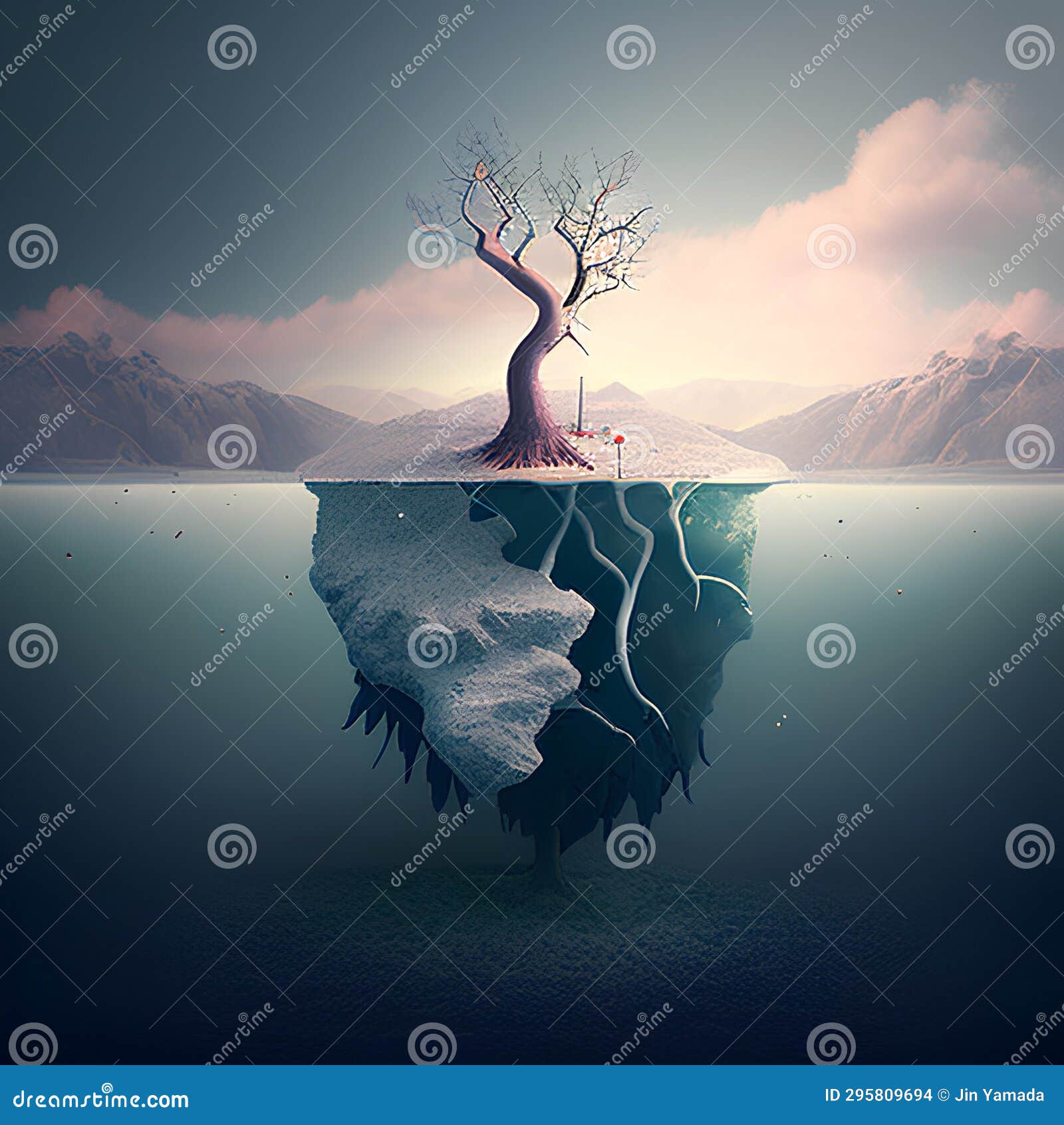 Conceptual Image with Dead Tree on Iceberg. 3d Render Stock ...