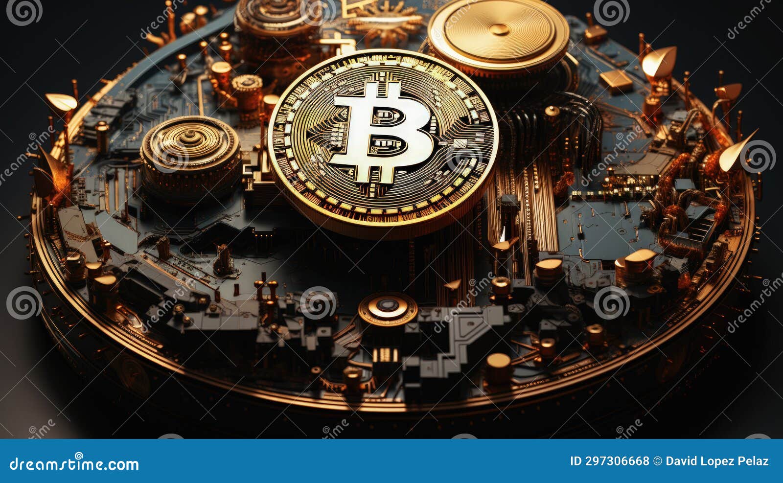 Conceptual Image Showing a Bitcoin Coin As the Engine of a Machine ...