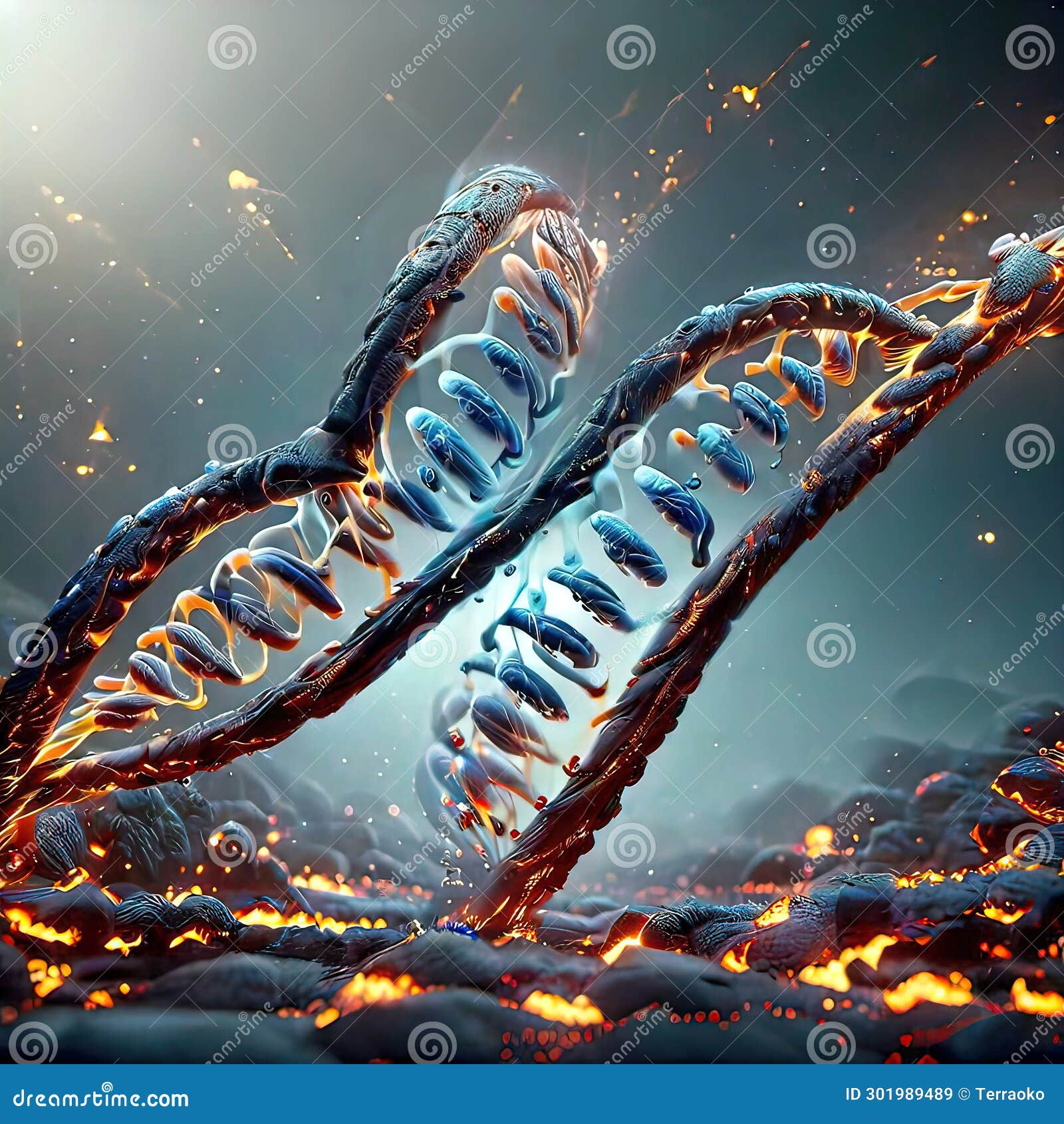 Conceptual Image of DNA Structure with Molecules, Illustrating Genetic ...
