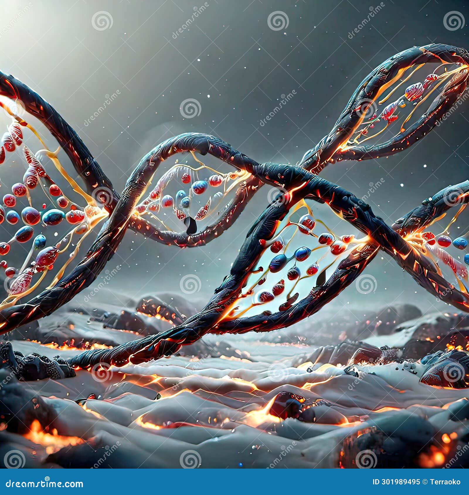Conceptual Image of DNA Structure with Molecules, Illustrating Genetic ...