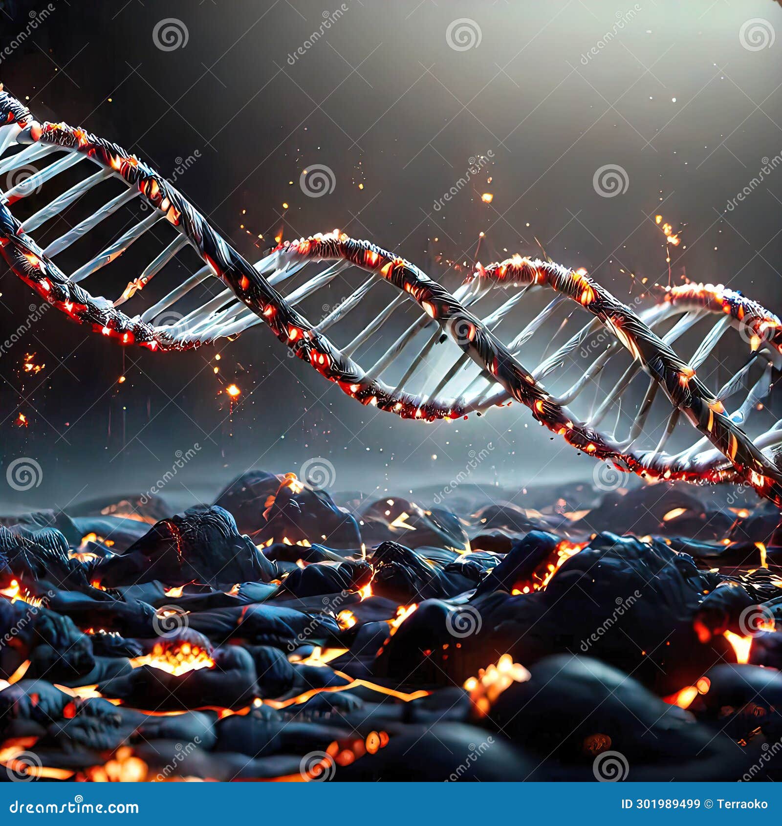Conceptual Image of DNA Structure with Molecules, Illustrating Genetic ...