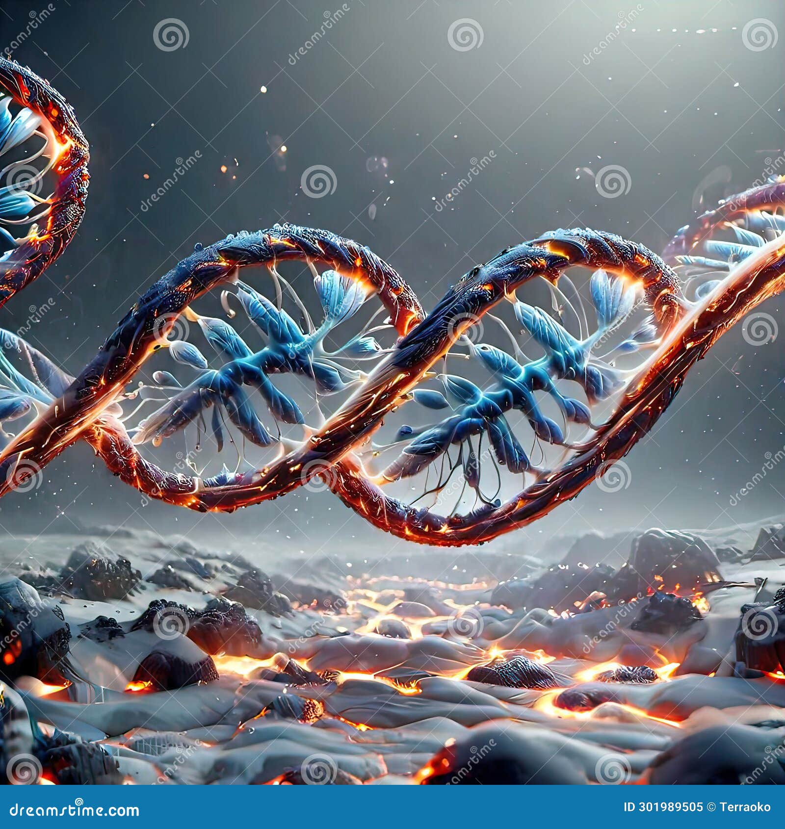 Conceptual Image of DNA Structure with Molecules, Illustrating Genetic ...