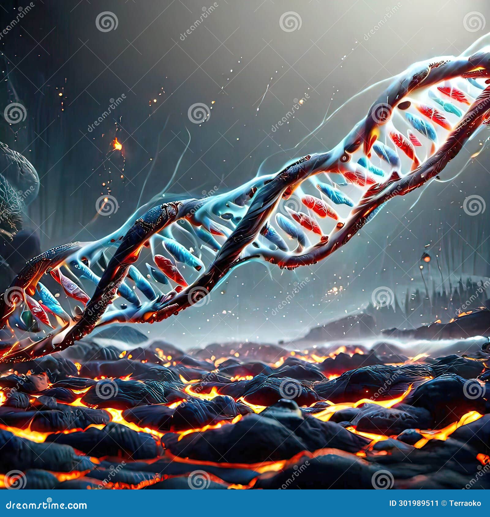 Conceptual Image of DNA Structure with Molecules, Illustrating Genetic ...