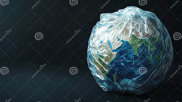 A Conceptual Image of Earth Covered in Plastic Wrap Symbolizing Global ...