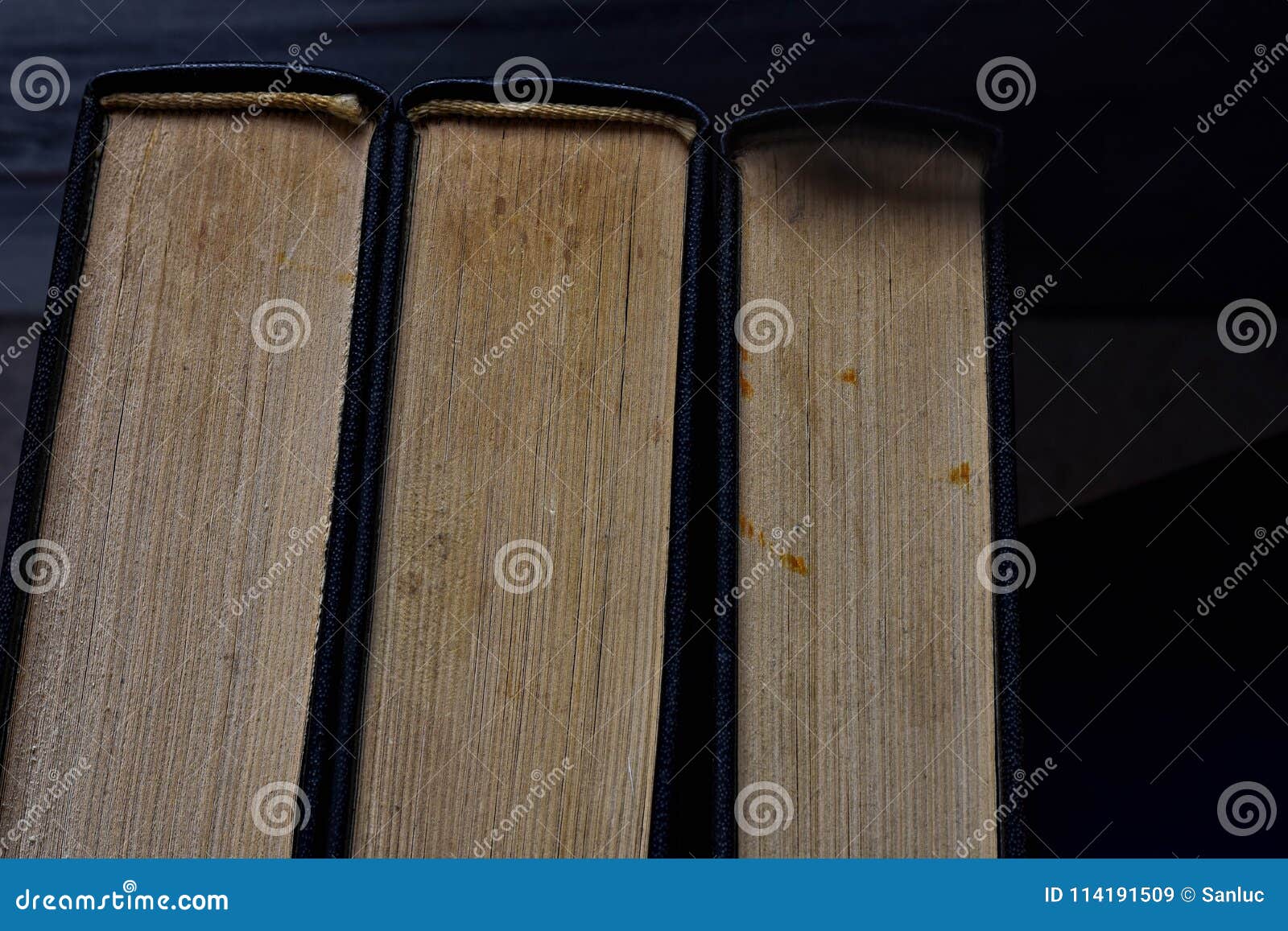 Stack of Old Dusty Books Viewed from the Top Stock Image - Image of ...