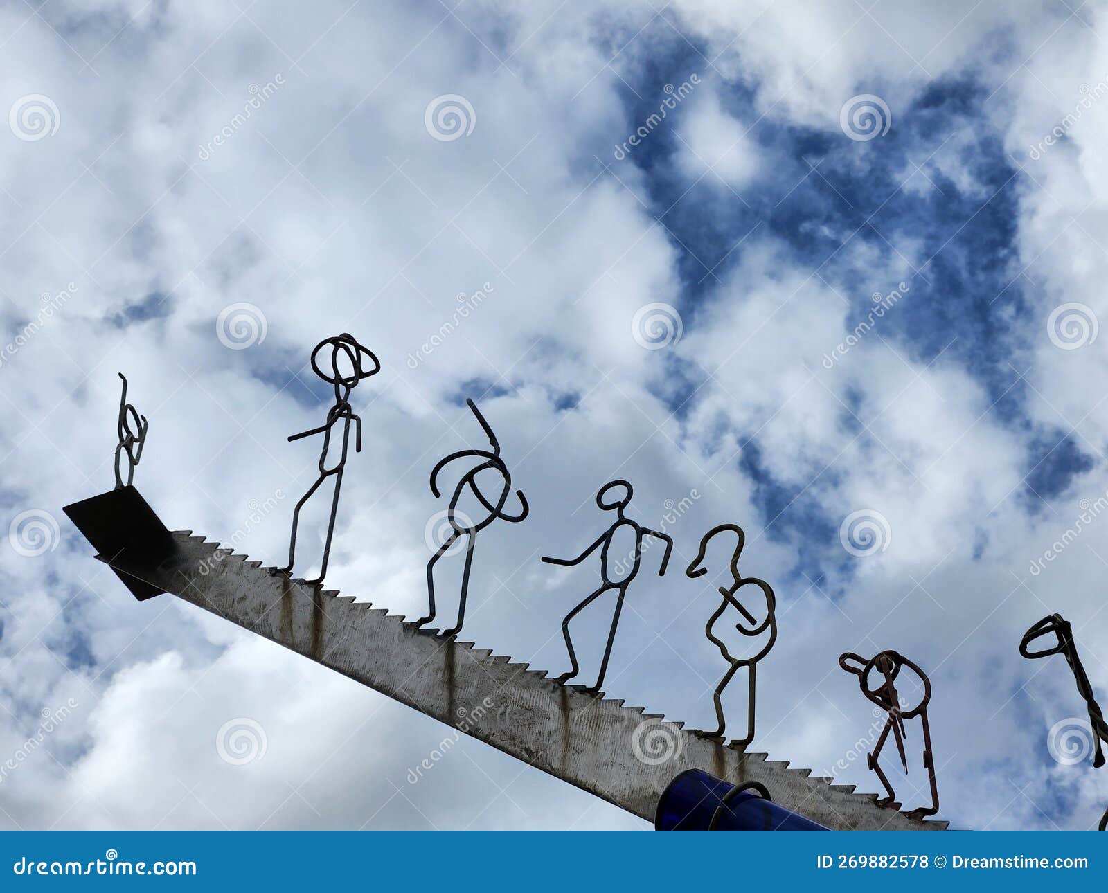 Conceptual Image of a Group of People Climbing a Ladder with Blue Sky ...