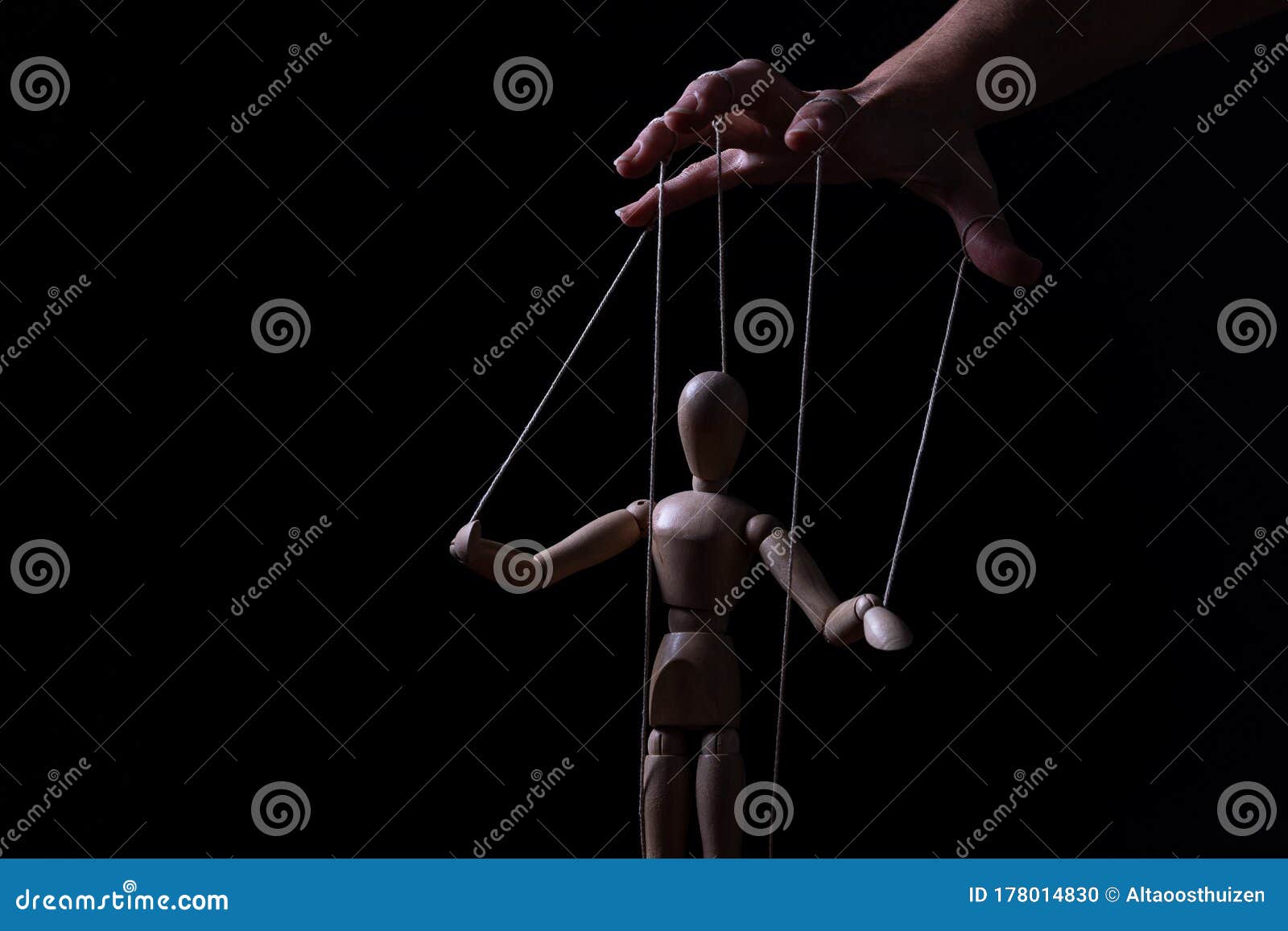 Conceptual Image of a Hand with Strings To Control a Marionette Stock ...