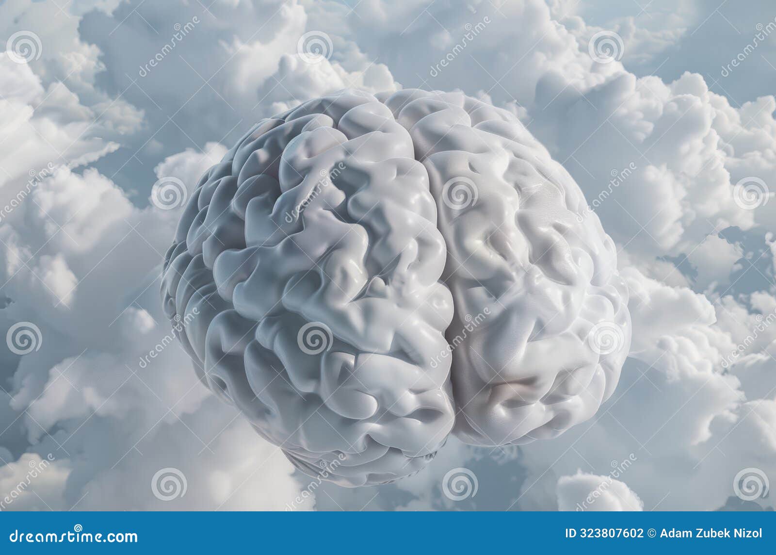 Conceptual Image of a Human Brain in the Clouds Stock Illustration ...