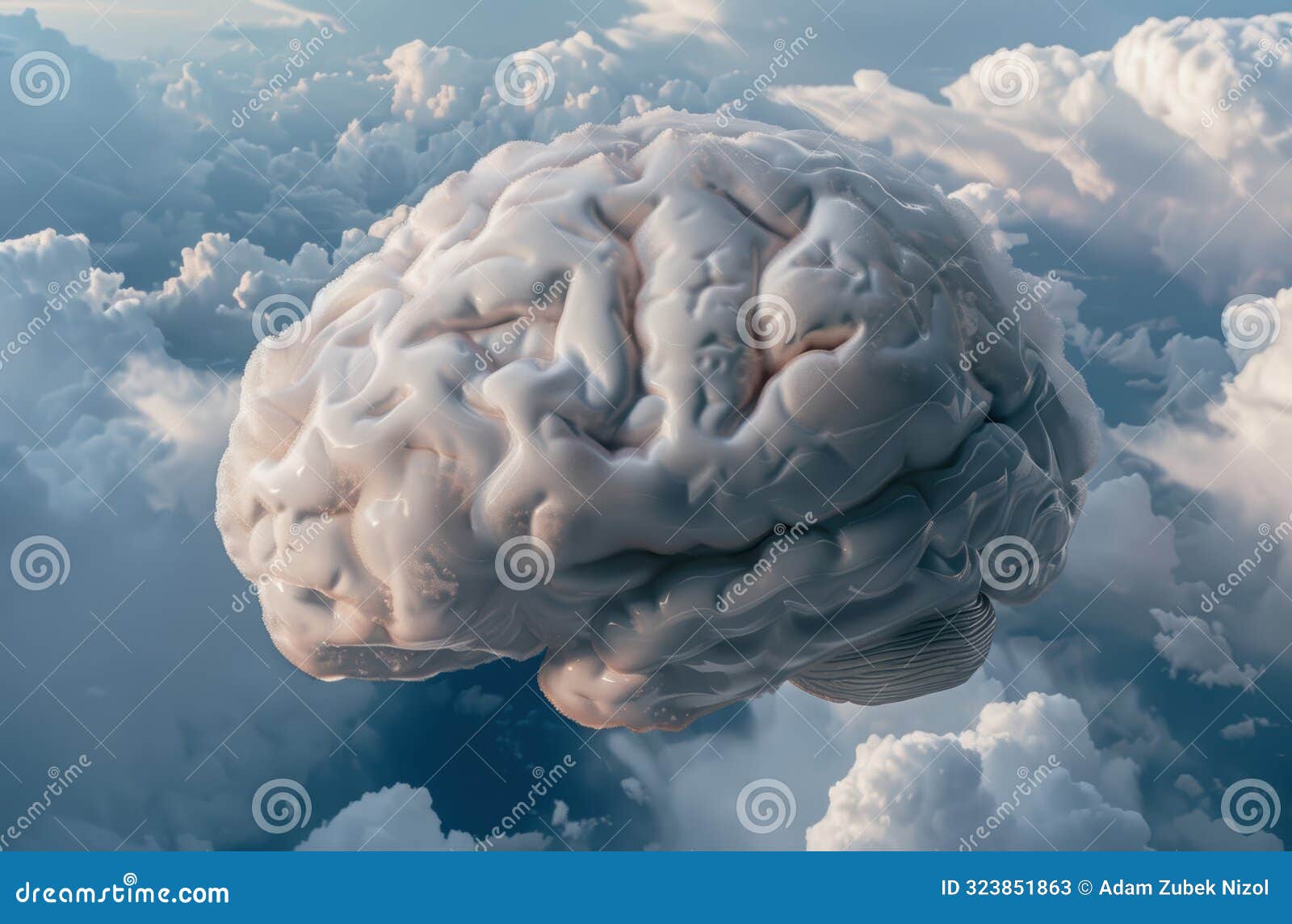 Conceptual Image of the Human Brain in the Clouds Stock Illustration ...