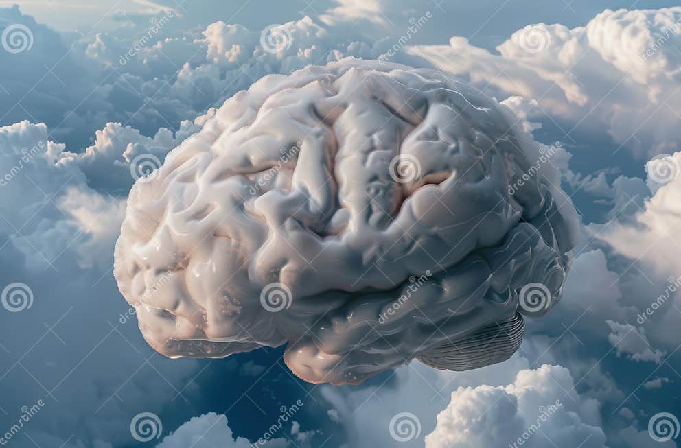 Conceptual Image of the Human Brain in the Clouds Stock Illustration ...