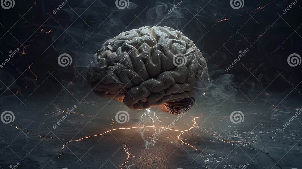 Conceptual Image of the Human Brain with Electrical Activity Stock ...