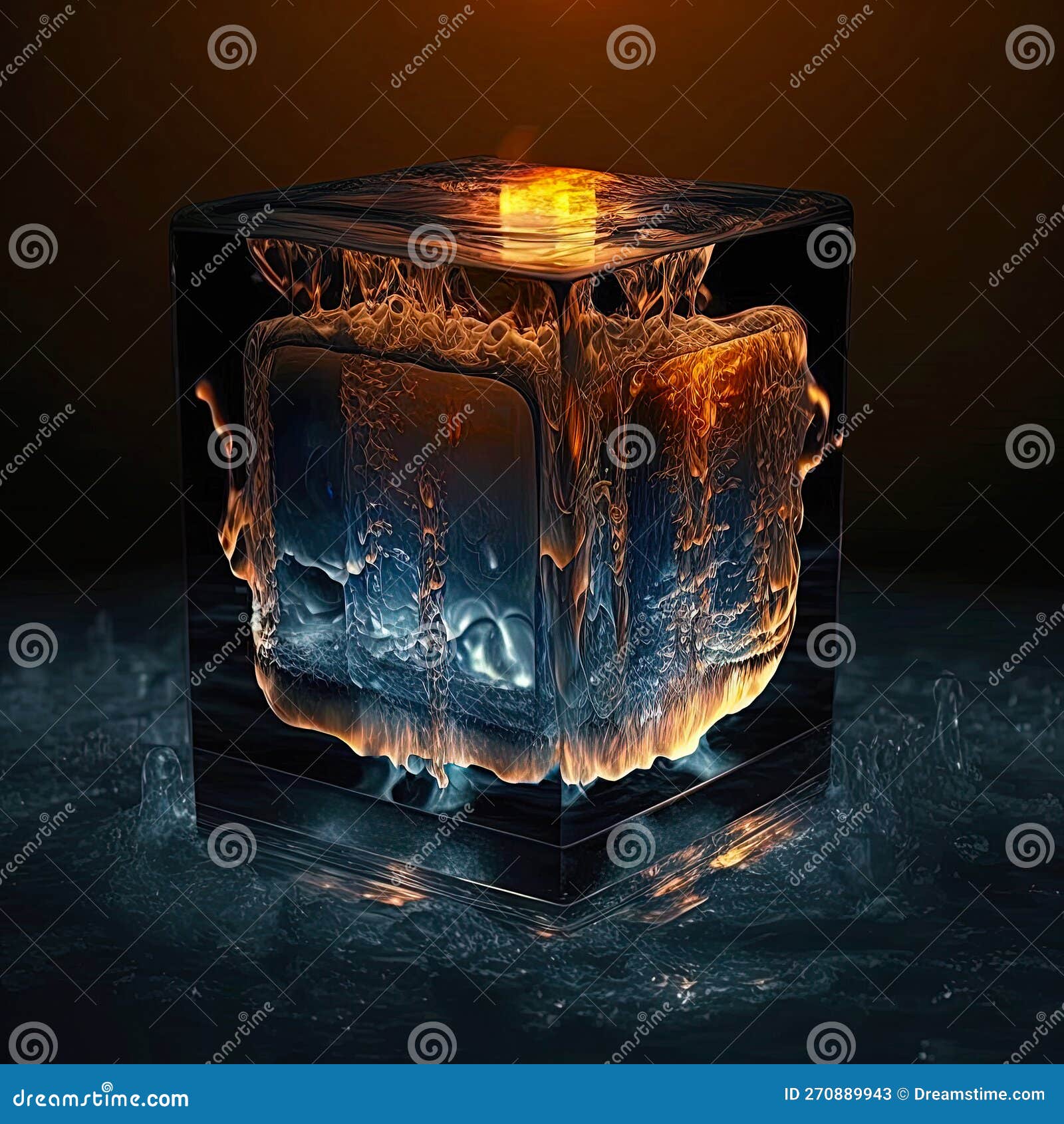 Conceptual Image of an Ice Cube with Fire or Flames Inside. Abstract ...