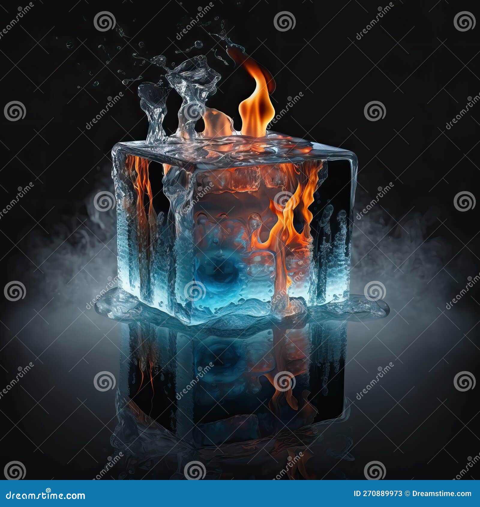 Conceptual Image of an Ice Cube with Fire or Flames Inside. Abstract ...