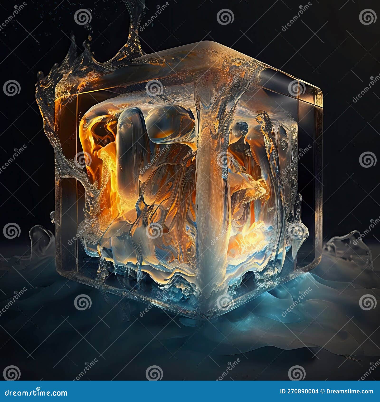 Conceptual Image of an Ice Cube with Fire or Flames Inside. Abstract ...
