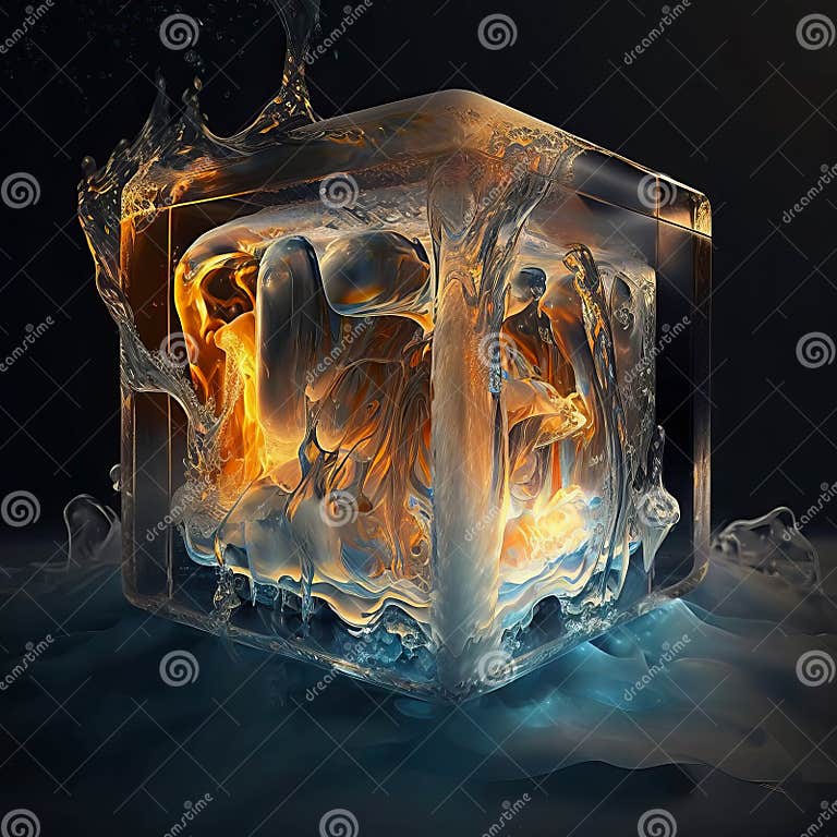 Conceptual Image of an Ice Cube with Fire or Flames Inside. Abstract ...