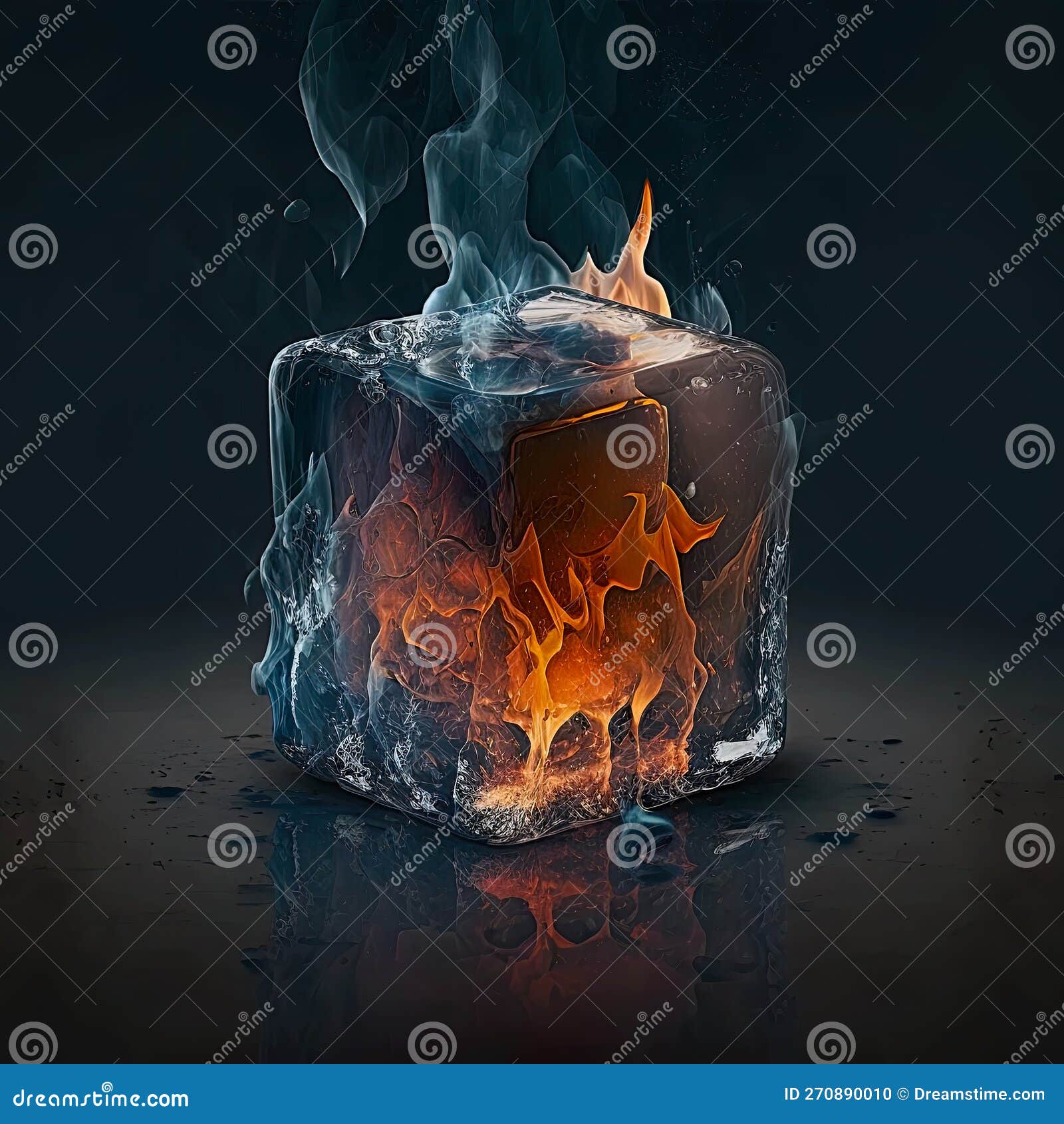 Conceptual Image of an Ice Cube with Fire or Flames Inside. Abstract ...