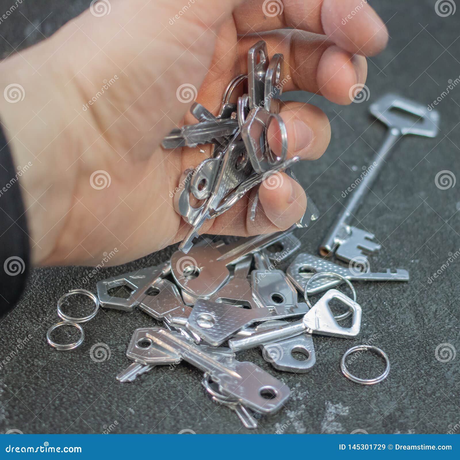 Set of Vintage Keys Painted in Silver Stock Image - Image of access ...