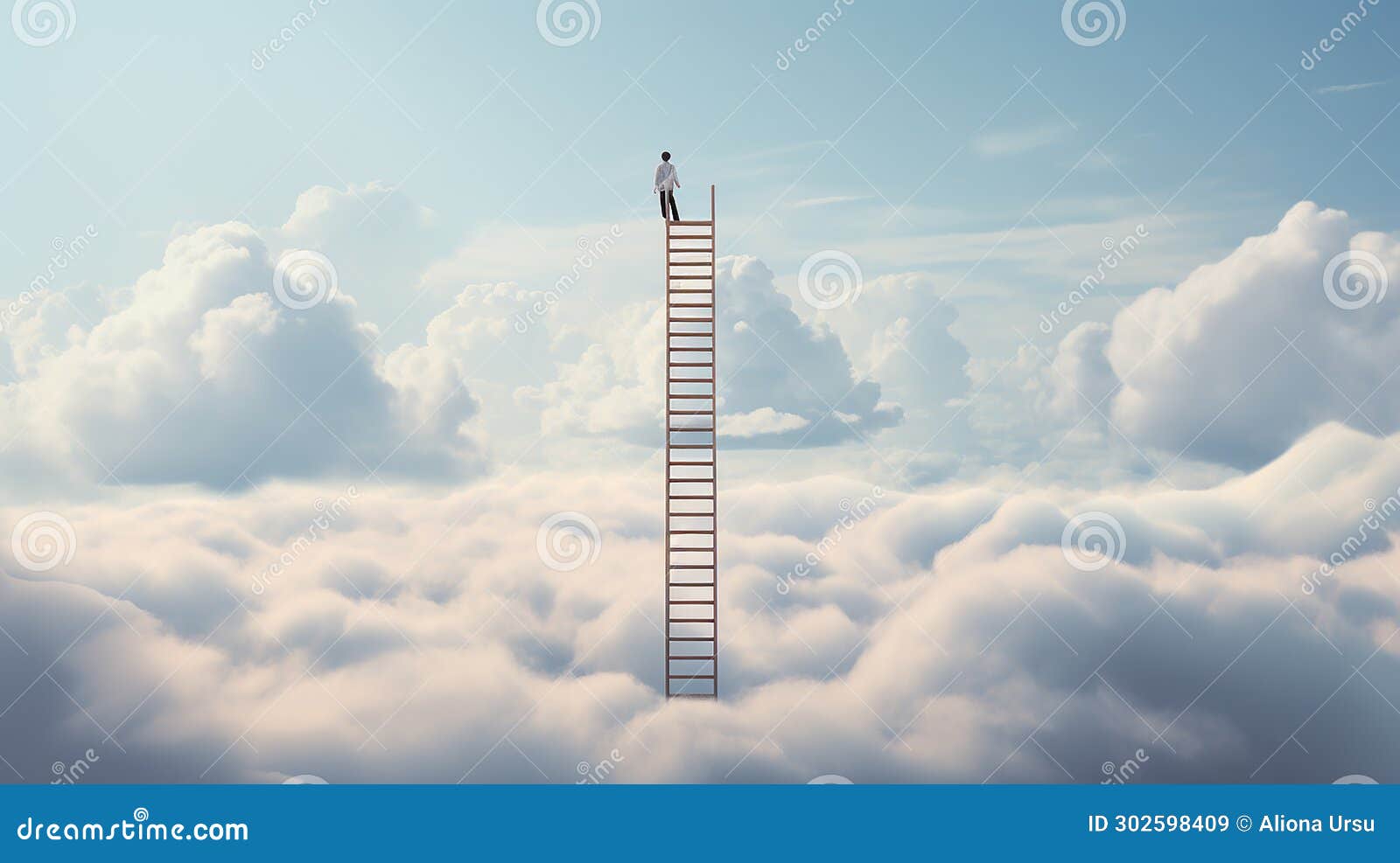 Conceptual Image of Ladder Going Up Over Clouds Stock Illustration ...