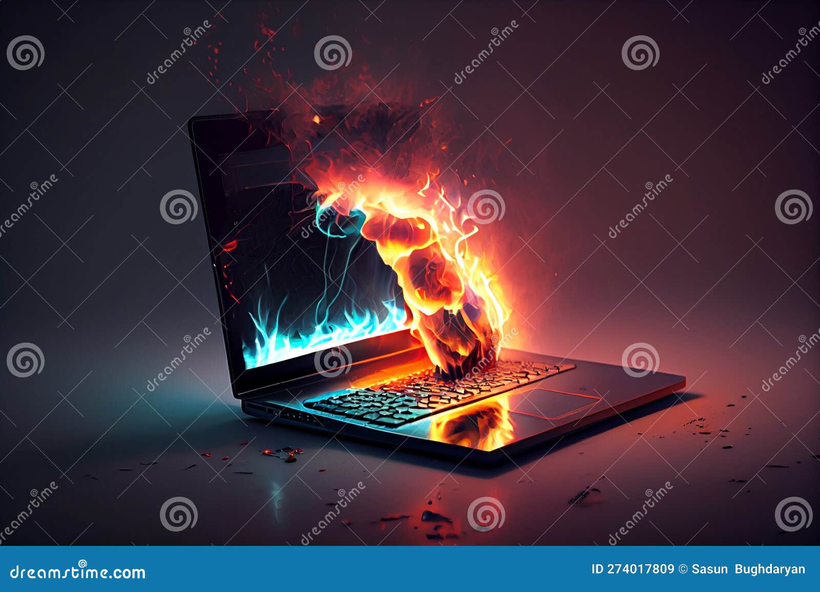 Conceptual Image of Laptop with Fire on Screen.generative Ai Stock ...
