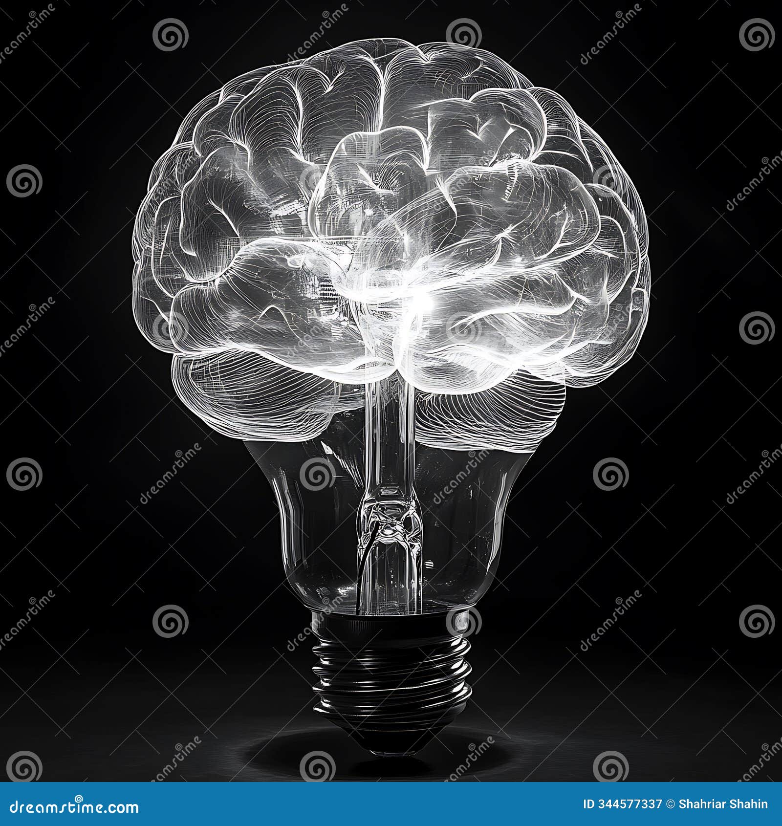 Human Brain Inside Light Bulb, Illustration.Hot Light Bulb Brain Stock ...