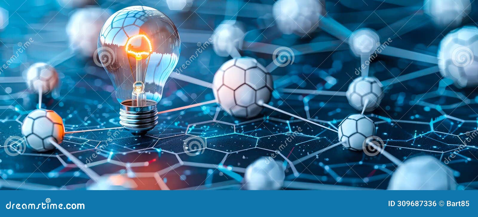 Conceptual Image of a Lone Light Bulb Connected To Multiple White ...