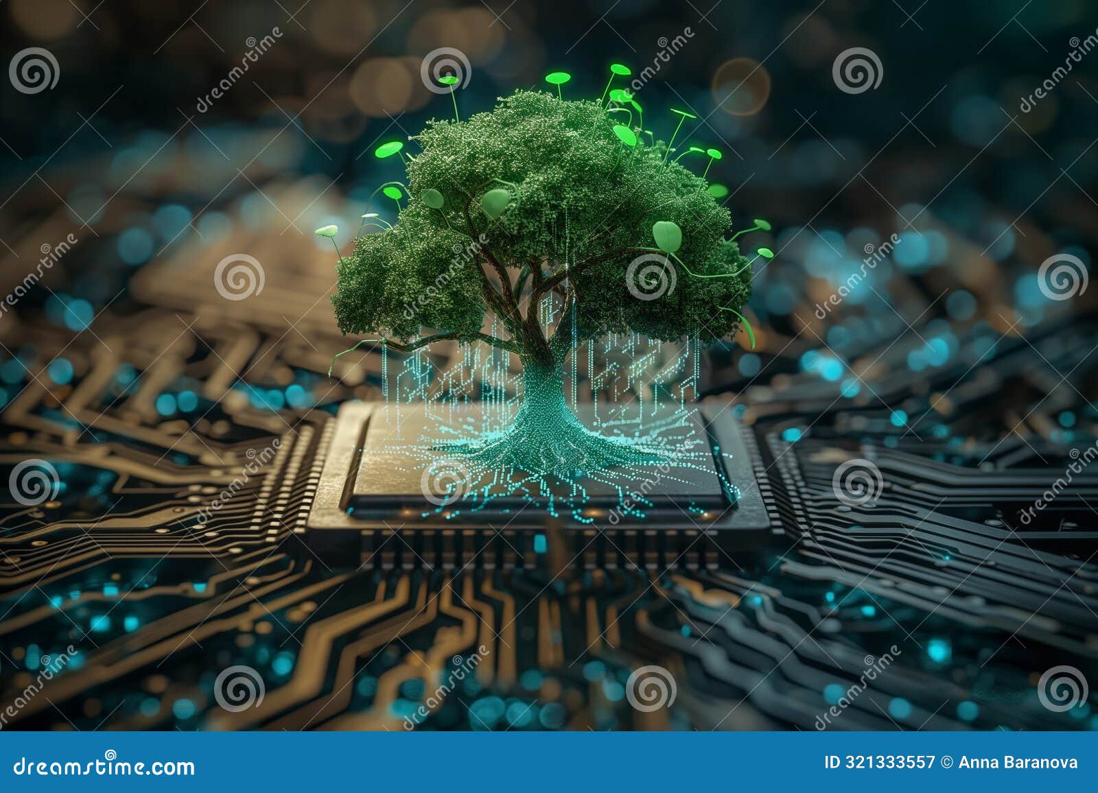Conceptual Image of a Miniature Tree Growing on the Surface of a ...