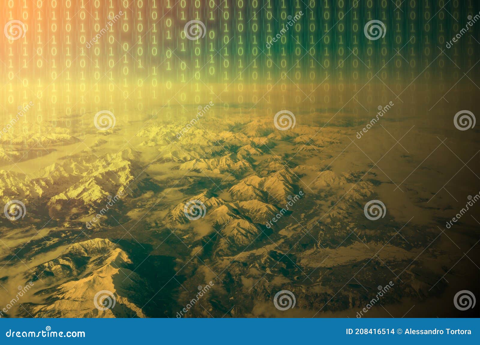 Conceptual Image of Mountains and Binary Code, Showing a Dystopian ...