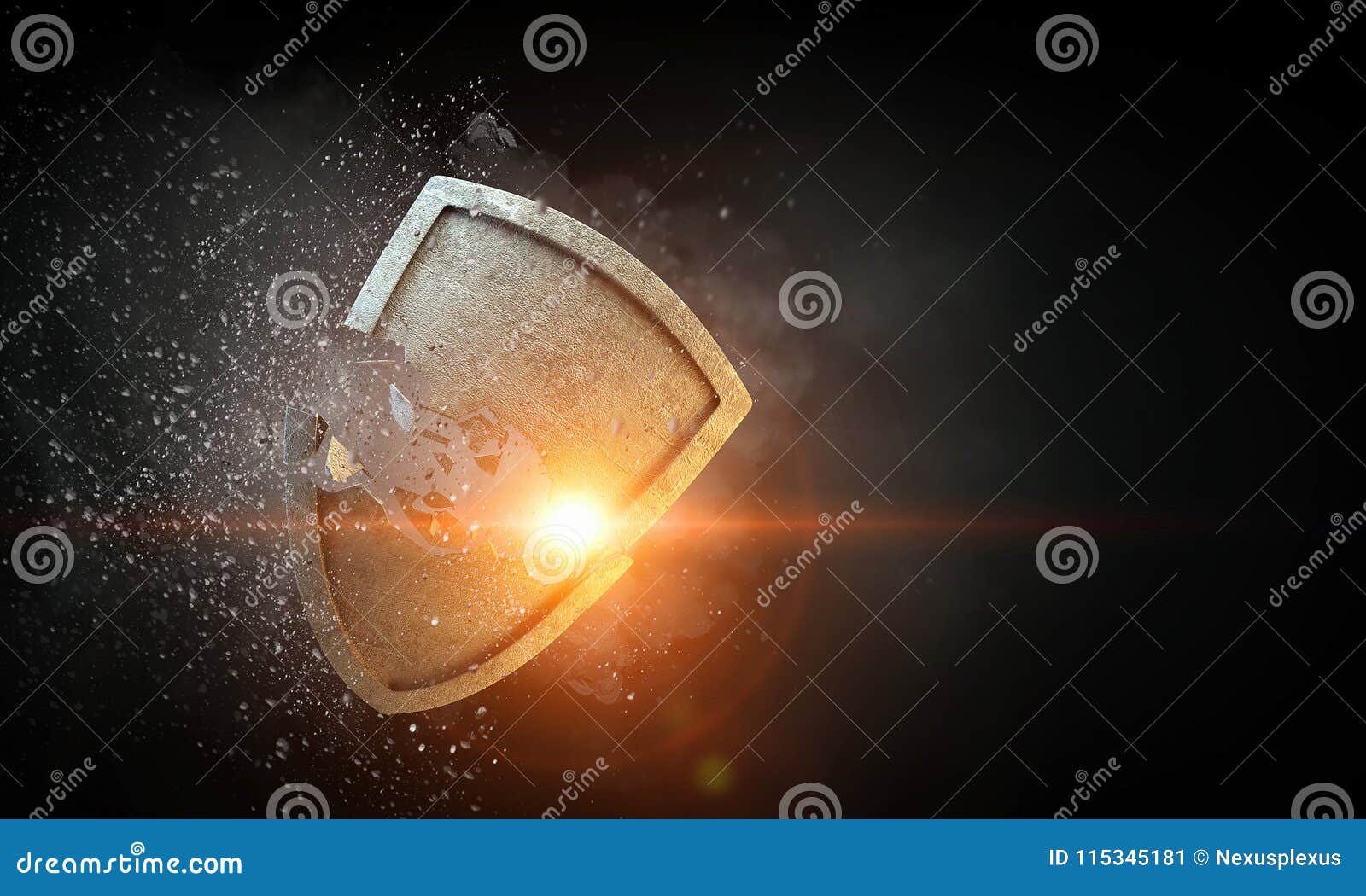 Broken Shield on Dark Background. Mixed Media Stock Illustration ...