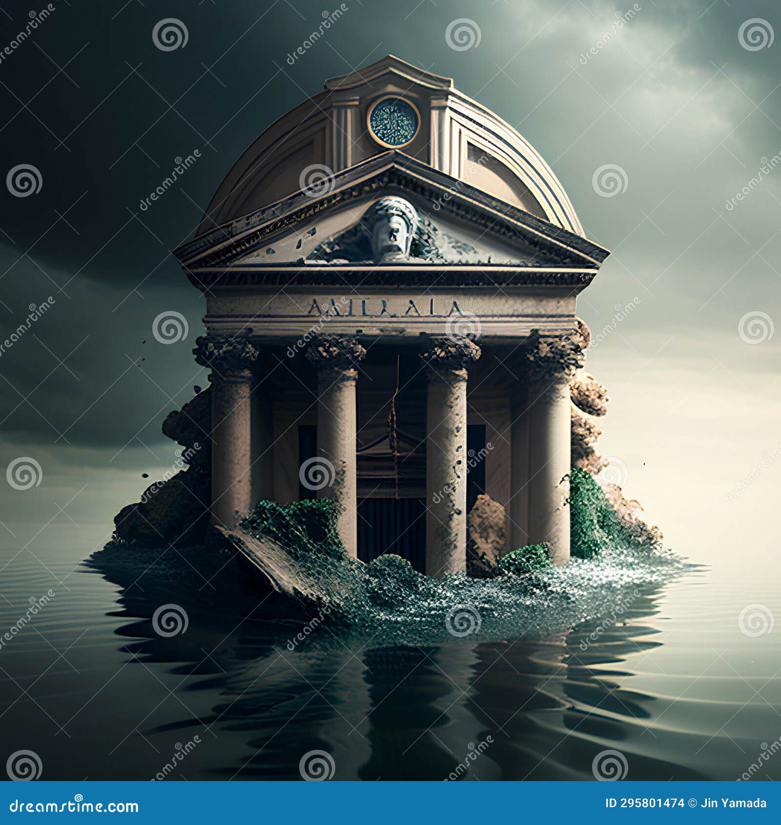 Conceptual Image of an Old Theater Building Sinking in the Water Stock ...