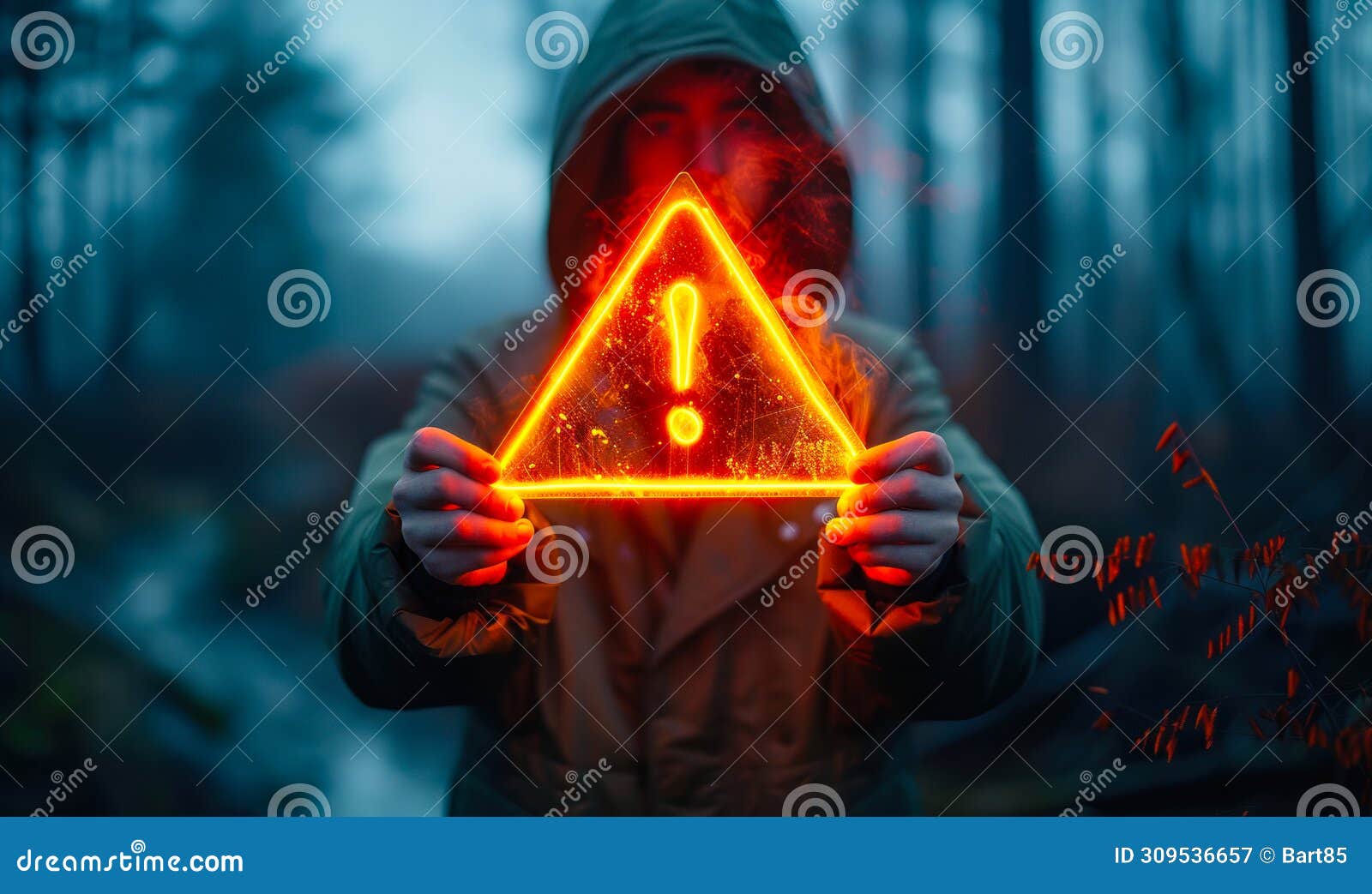 Conceptual Image of a Person Holding a Floating Exclamation Mark in a ...