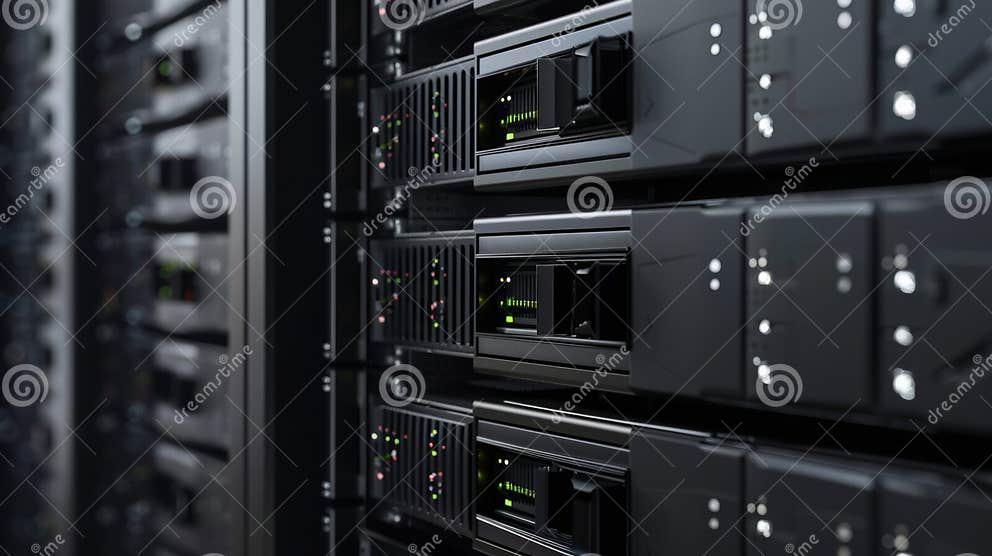 Conceptual Image of a Server Room. Rows of Server Racks with Blinking ...