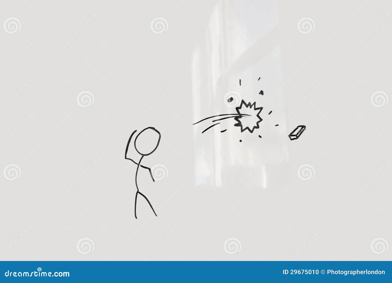 Conceptual Image of Stick Figure Breaking Glass through Eraser Stock ...