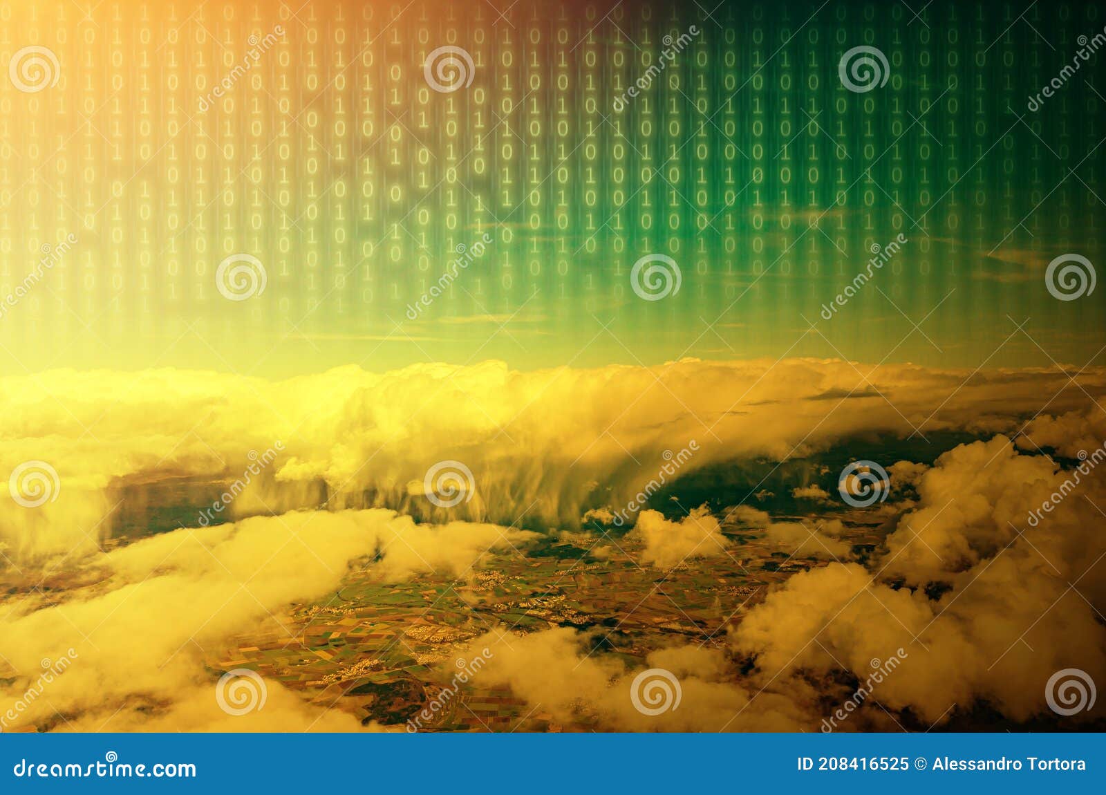 Conceptual Image of Weather Events and Binary Code, Showing a Dystopian ...