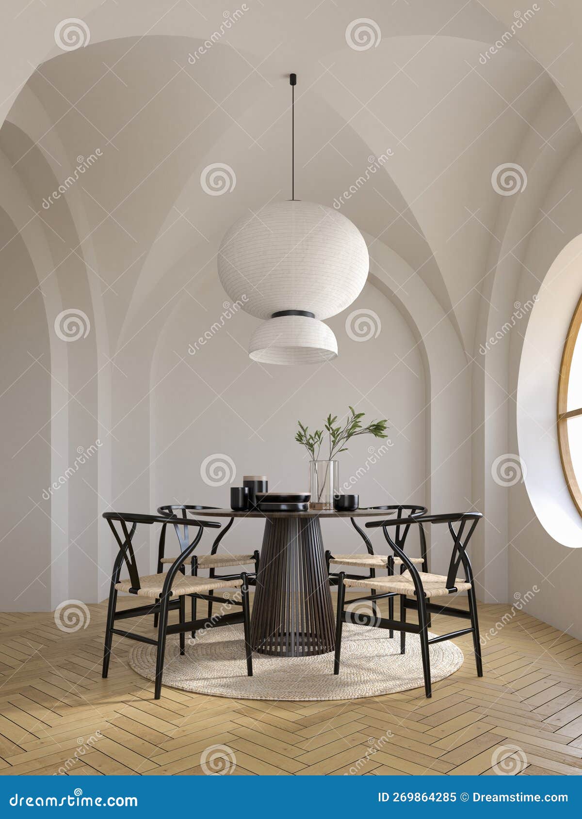Arched Ceiling And Timber Beams In Farmhouse Hallway. Rustic Style ...
