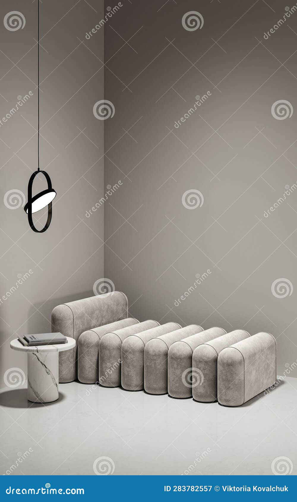 Conceptual Interior Room with Gray Wall. Creative Composition Bench ...