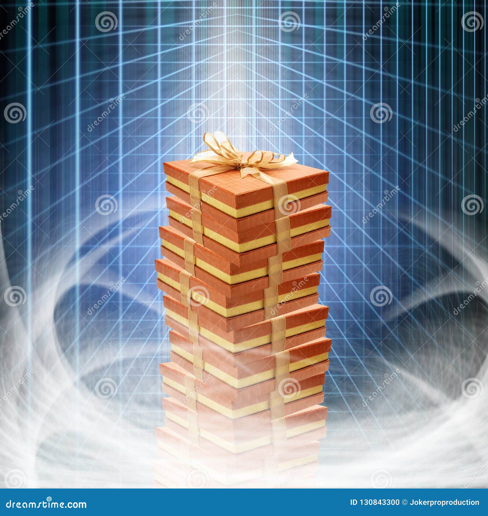 Conceptual Internet Business Illustration of Shiny Gift Boxes an Stock ...