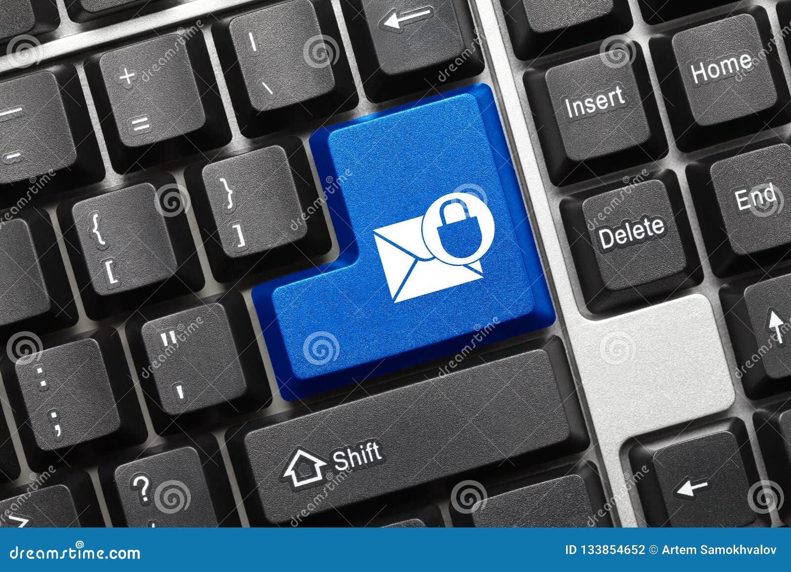 Conceptual Keyboard - Blue Key with Envelope and Lock Symbol Stock ...