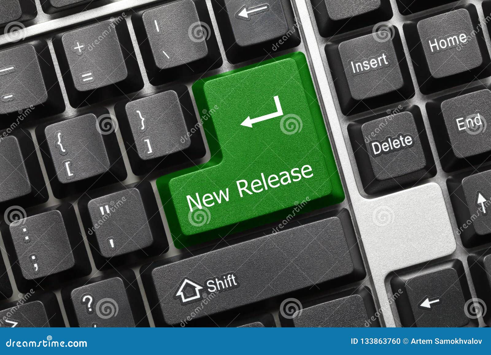 Conceptual Keyboard - New Release Green Key Stock Photo - Image of ...