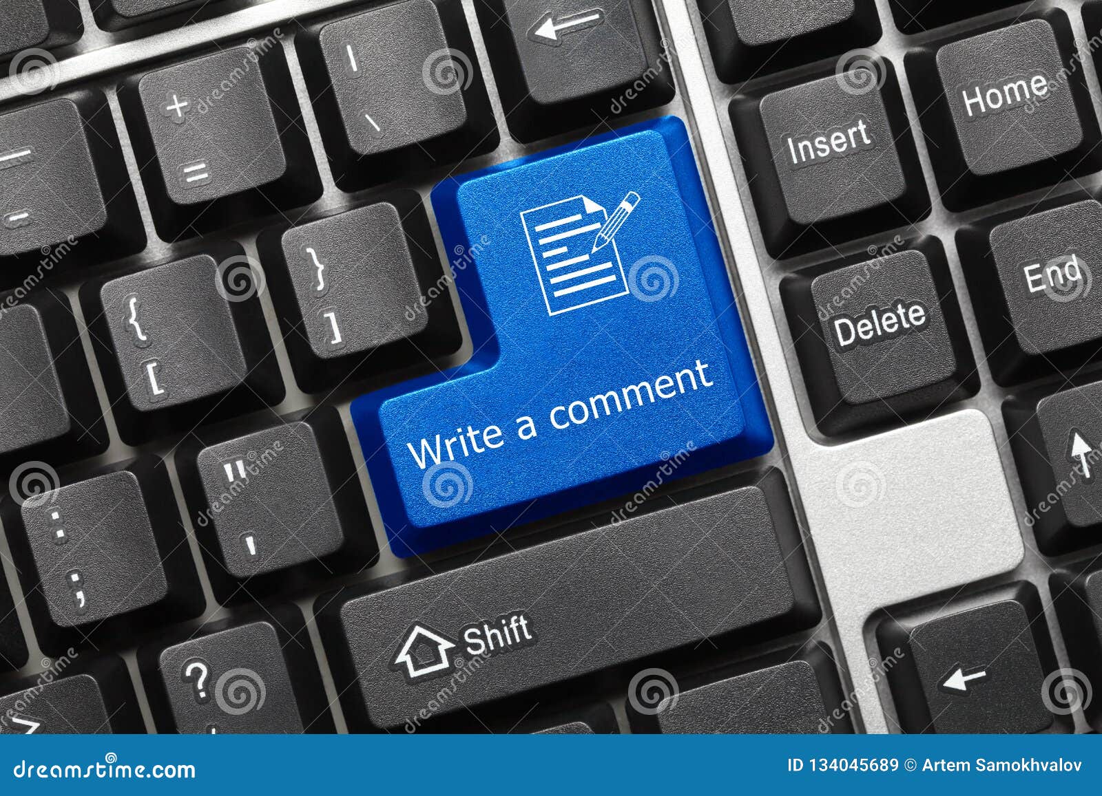 Conceptual Keyboard - Write a Comment Blue Key Stock Image - Image of ...